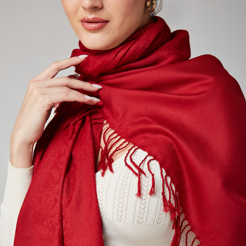 Maroon Red Solid Plain Jacquard Weave Wool Wrap – Wraps&Wool